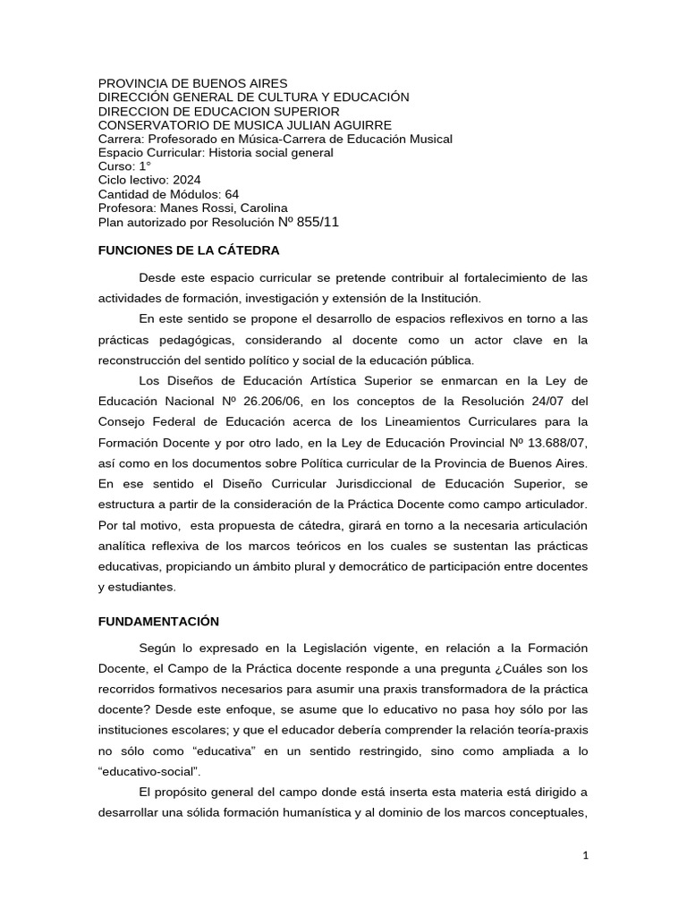 Historia Social General Prof. Ed. Musical | PDF | Maestros | Evaluación