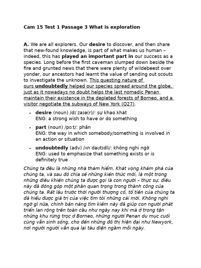 Cam 15 Test 1 Passage 3 What Is Exploration | PDF