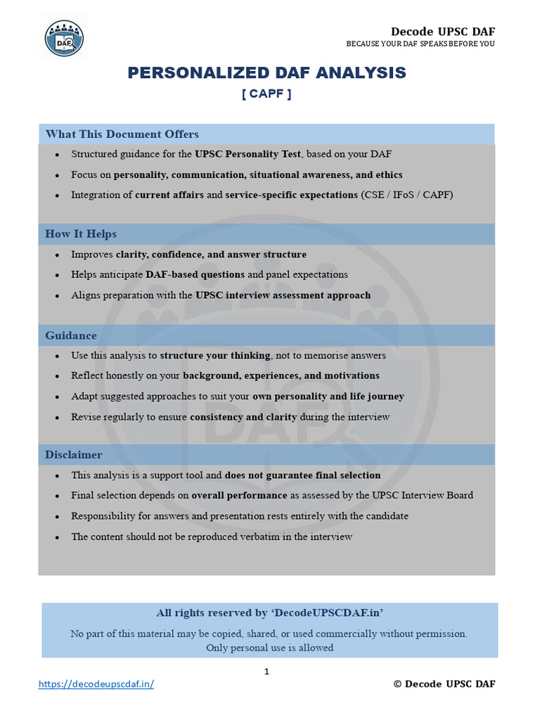 UPSC DAF Analysis for CAPF Candidates | PDF | Leadership | Empathy