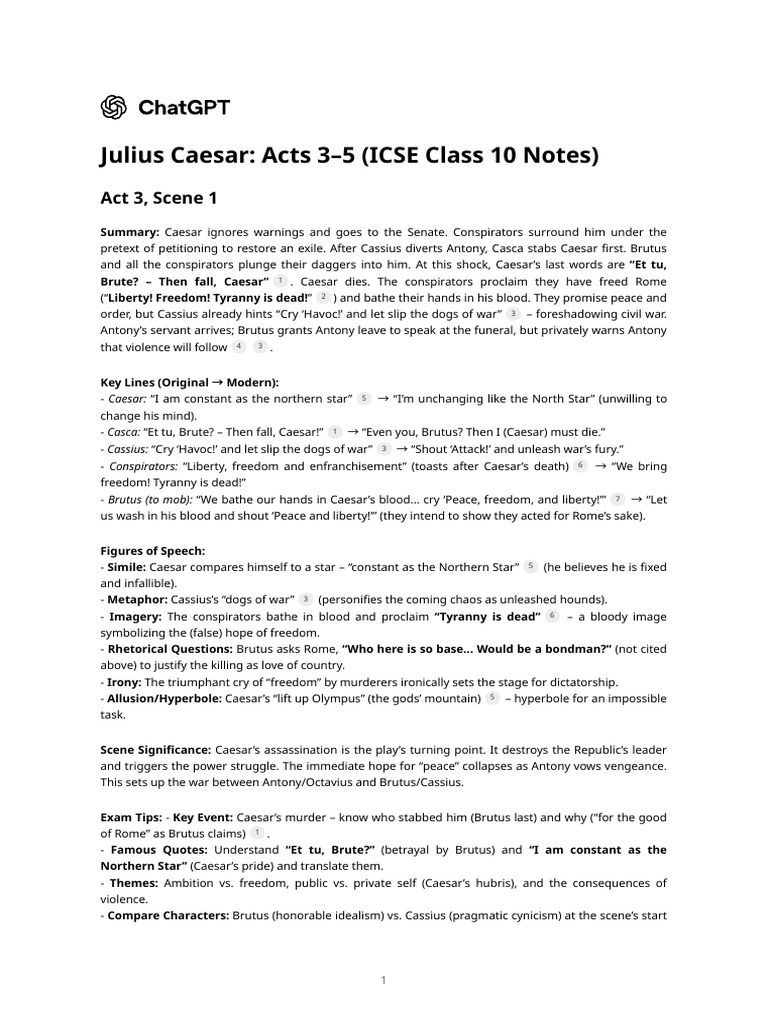 Julius Caesar Act 3 Scene 1 Summary | PDF | Mark Antony | Augustus