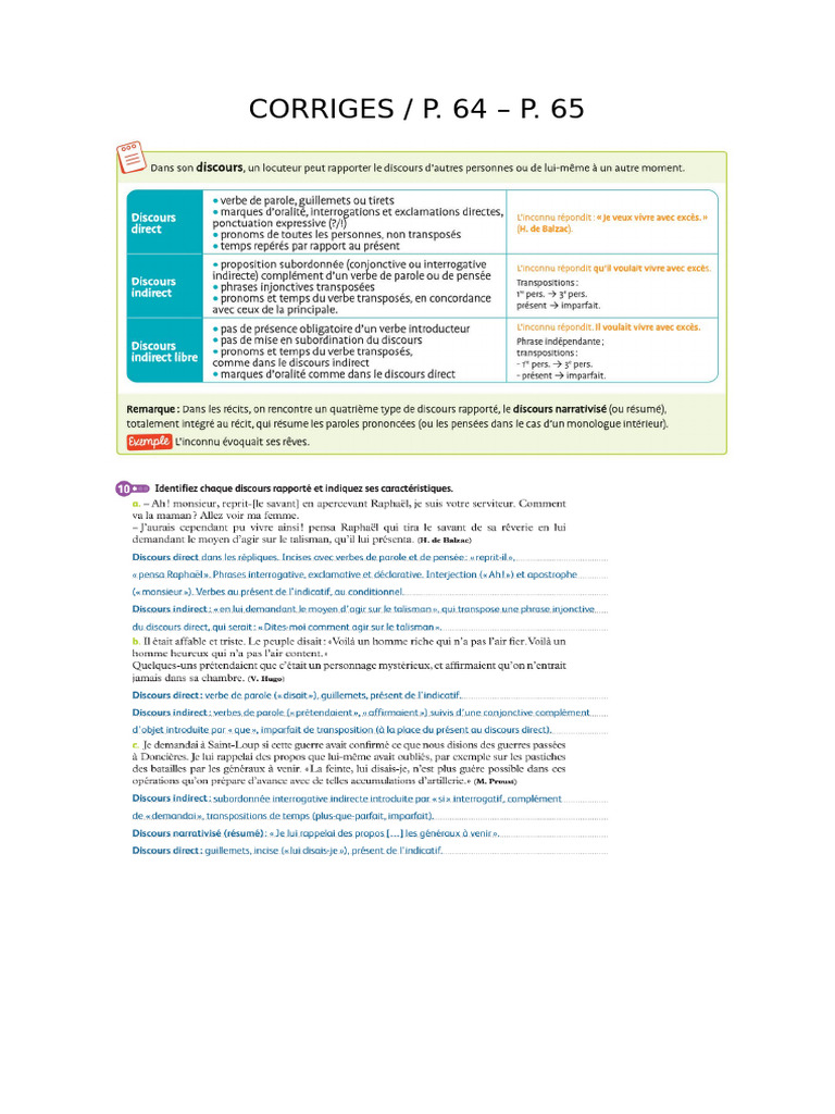 Corriges Grevisse P. 64-65 | PDF