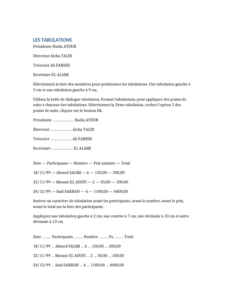 Guide des Tabulations pour Documents | PDF