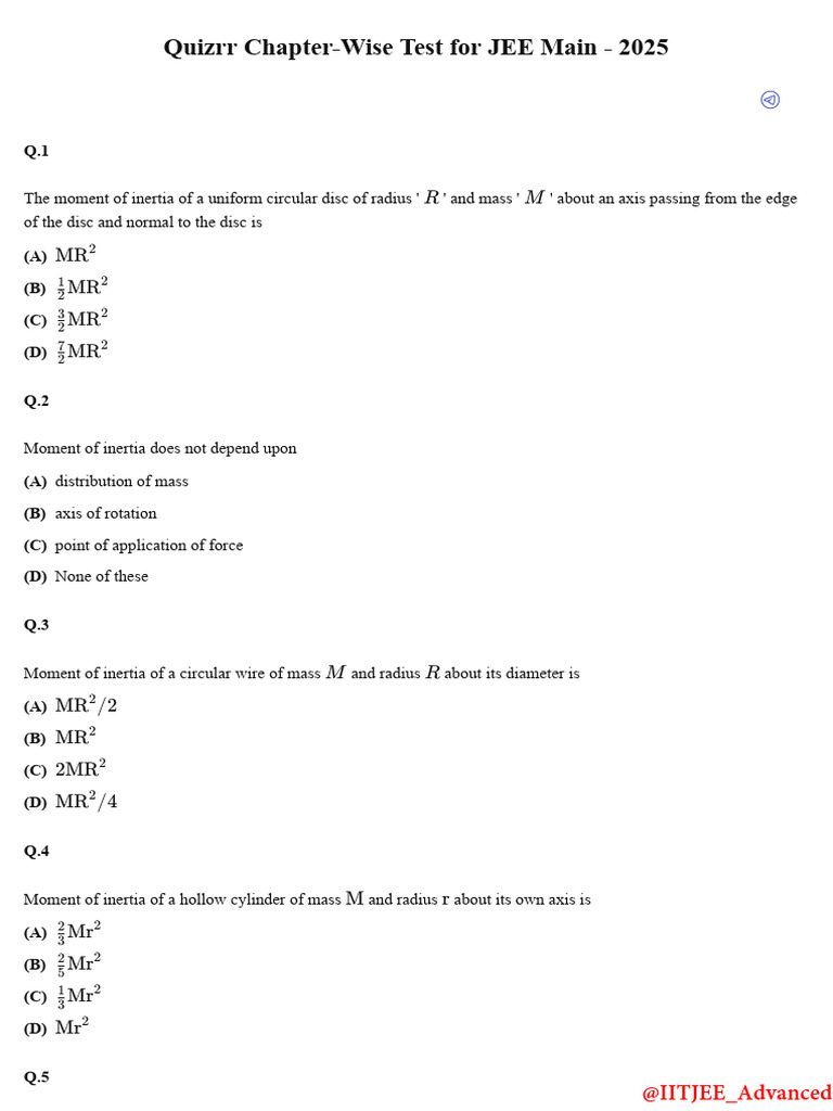 Rotational Motion - Test 1 | PDF | Space | Physical Quantities