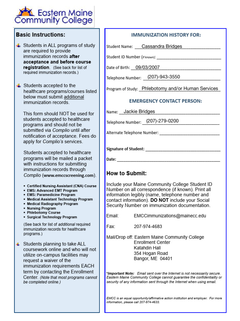 Immunization History Form Rev 9-9-25 | PDF | Vaccination | Immunology