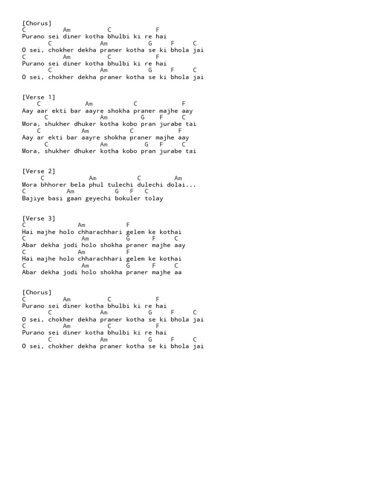 Purano Sei Diner Kotha Lyrics | PDF