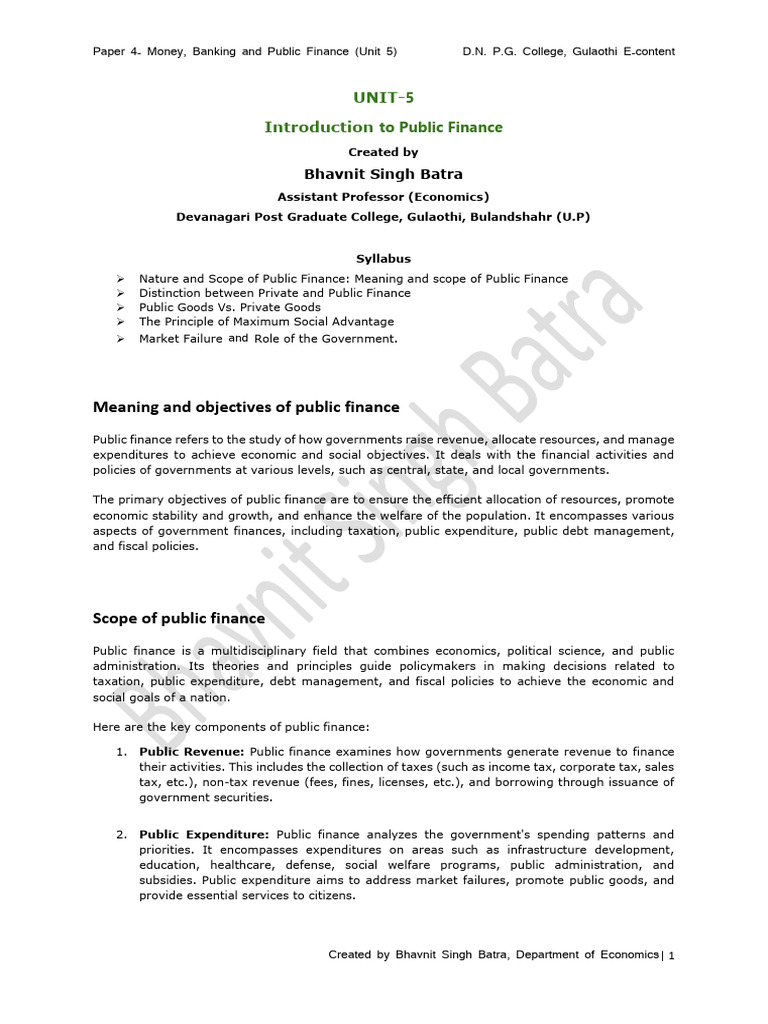 Public finance short notes | PDF | Public Finance | Externality