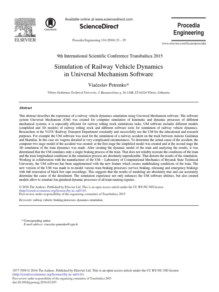 Simulation of Railway Vehicle Dynamics in Universal Mec 2016 Procedia ...