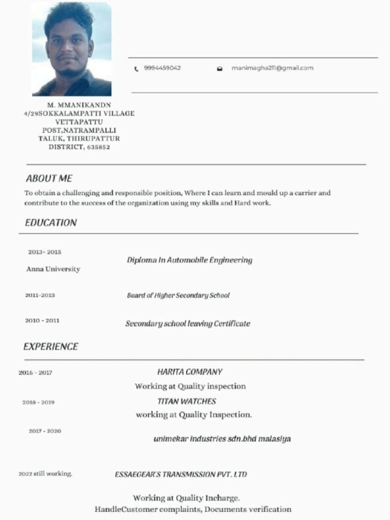Manikandan Quality Incharge | PDF