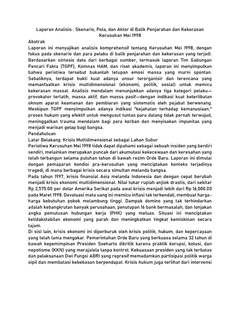 Analisis Kerusuhan Mei 1998: Pola dan Aktor | PDF