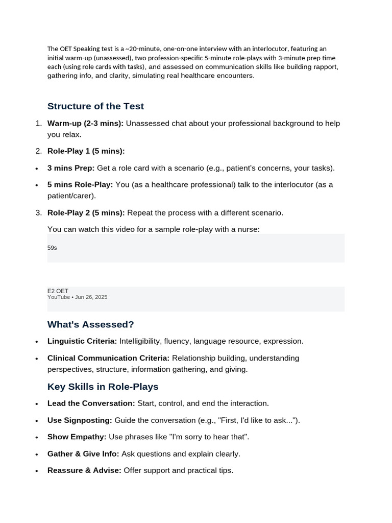 The OET Speaking Test | PDF | Learning | Communication
