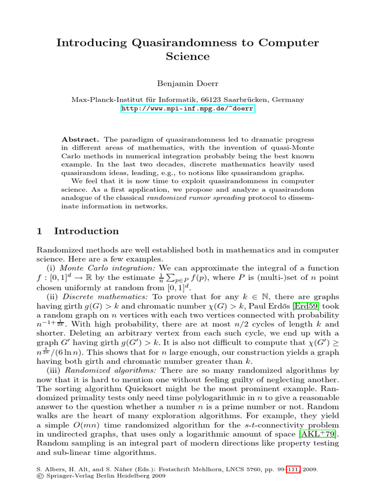 Introducing Quasirandomness To Computer Science: Abstract | PDF ...