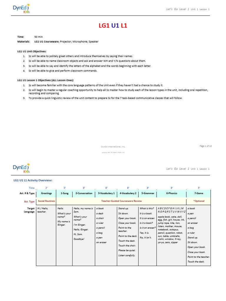 02-LG-L1-U1-Lessons-1-8 | PDF | Classroom | Linguistics