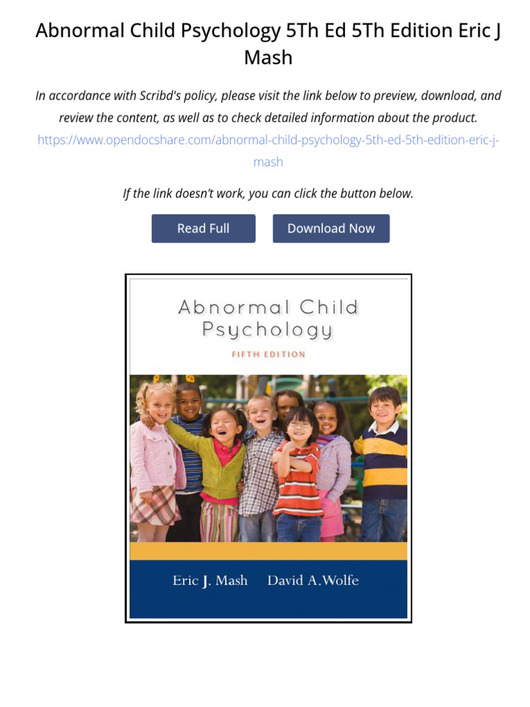 Abnormal Child Psychology 5th Ed 5th Edition Eric J Mash | PDF | Mental ...