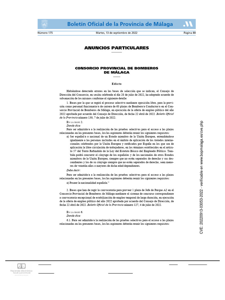 130922 publicación BOP Málaga corrección errrores | PDF