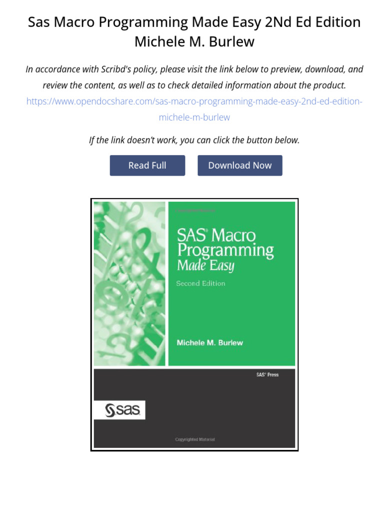 SAS Macro Programming Made Easy 2nd ed Edition Michele M. Burlew | PDF ...