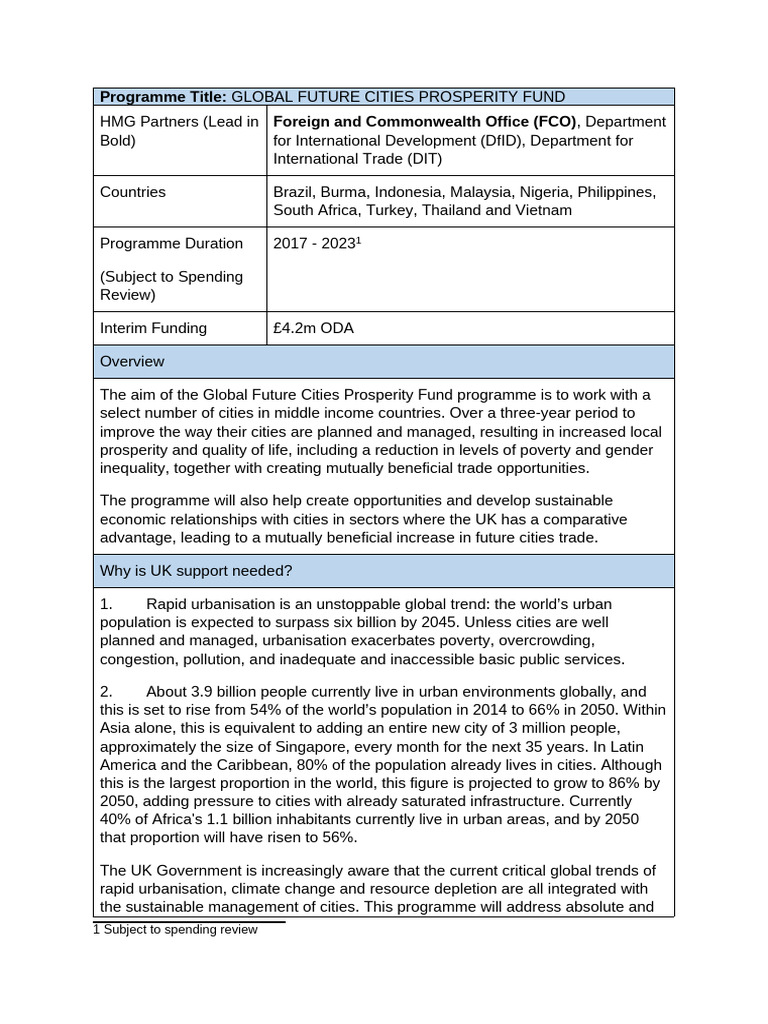 Global Future Cities Prosperity Fund | PDF | City | Sustainability