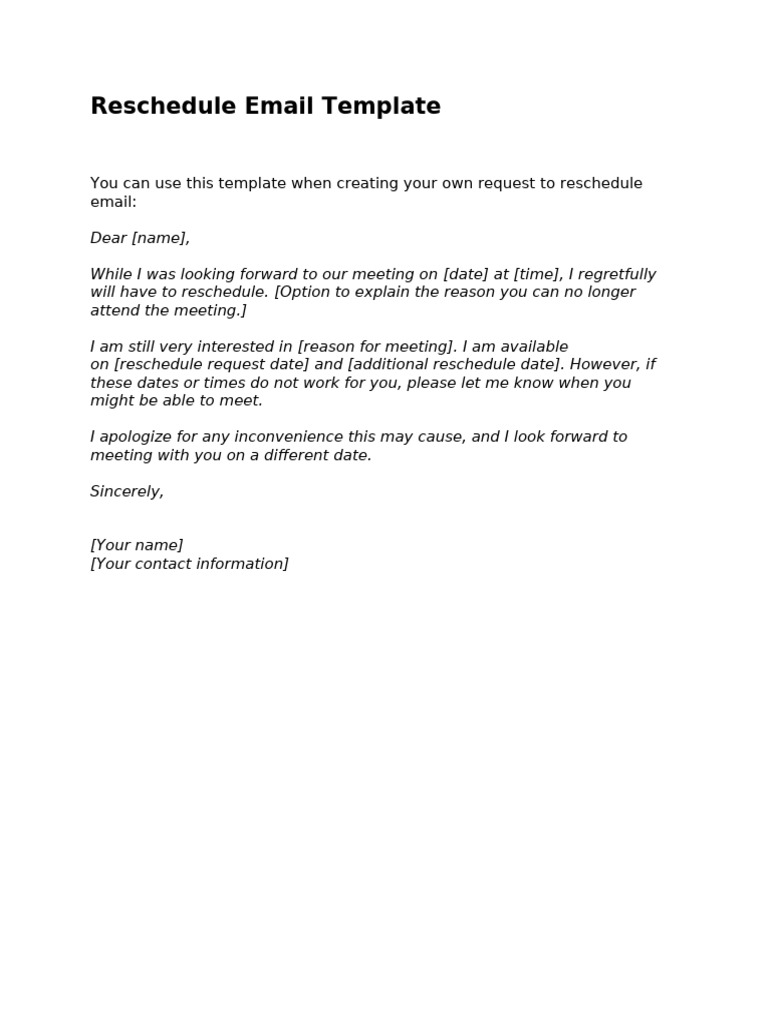 Reschedule Meeting Email Template | PDF