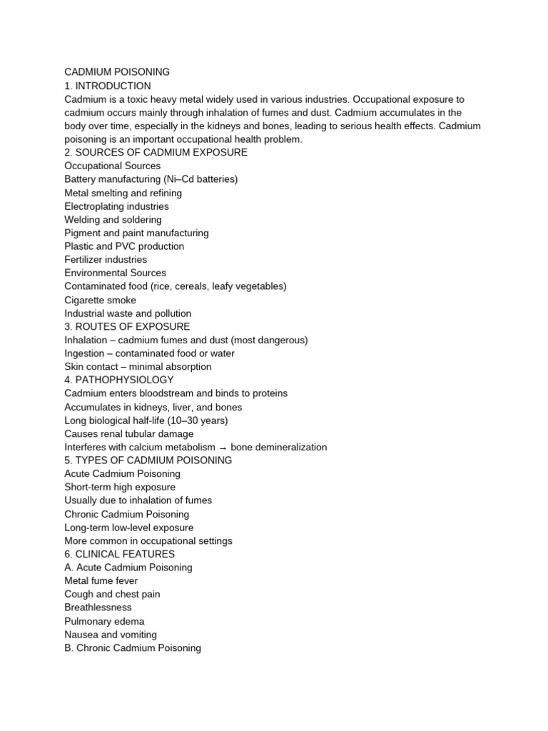 Cadmium Poisoning | PDF | Cadmium | Occupational Safety And Health