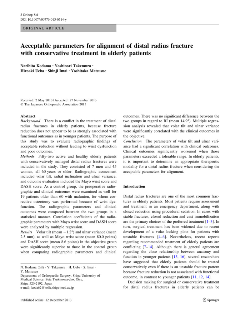 Distal Radius Fracture Alignment in Elderly | PDF | Musculoskeletal System