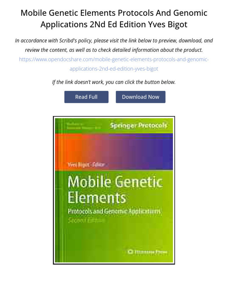 Mobile genetic elements protocols and genomic applications 2nd ed ...