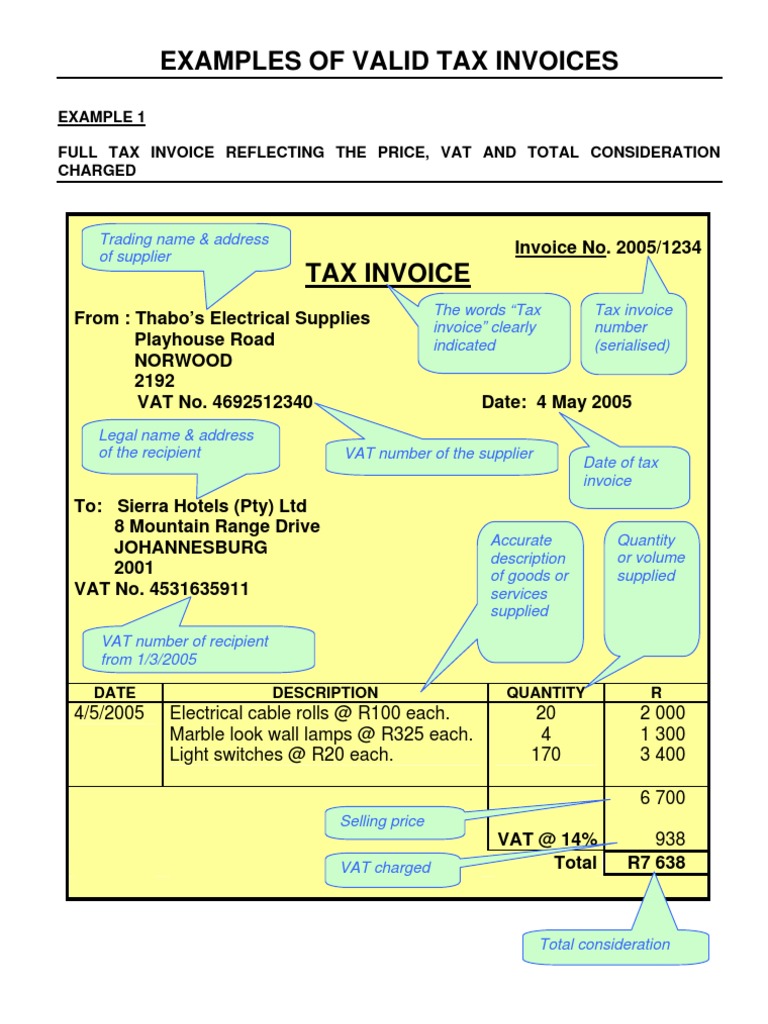 Examples of Valid Tax Invoices | Download Free PDF | Value Added Tax ...