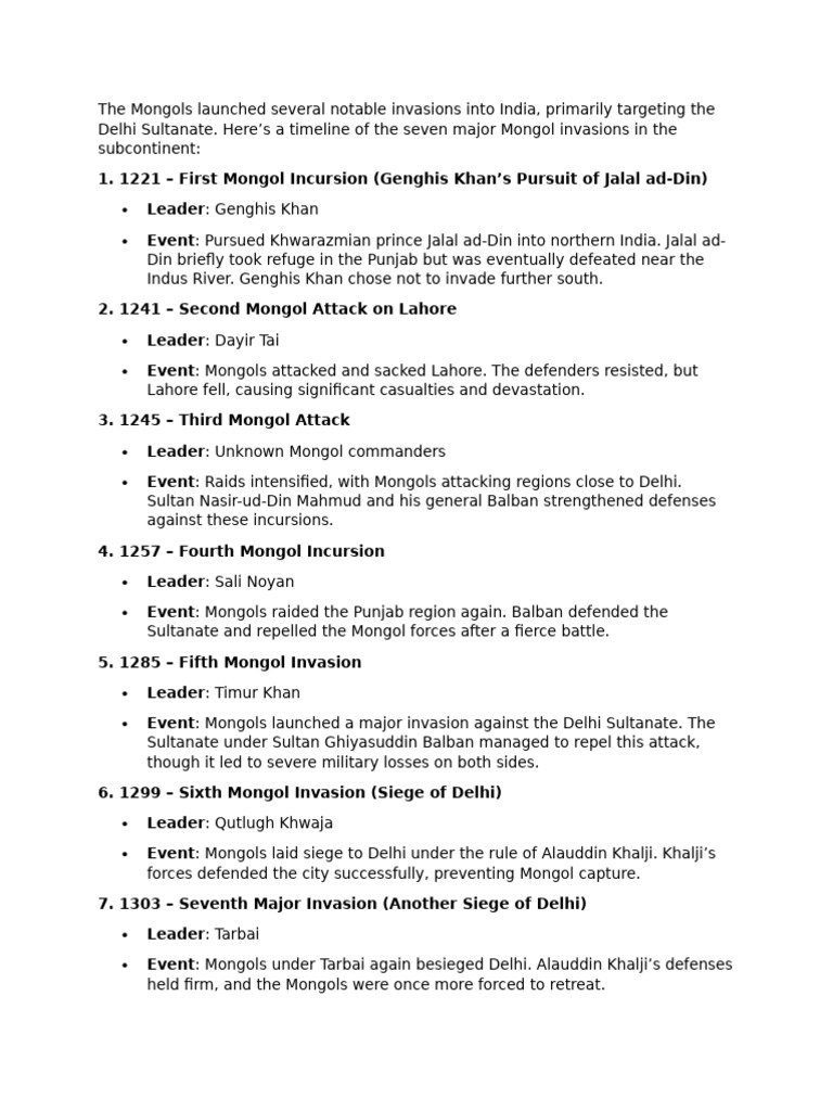 Mangol Invasion Timeline | PDF