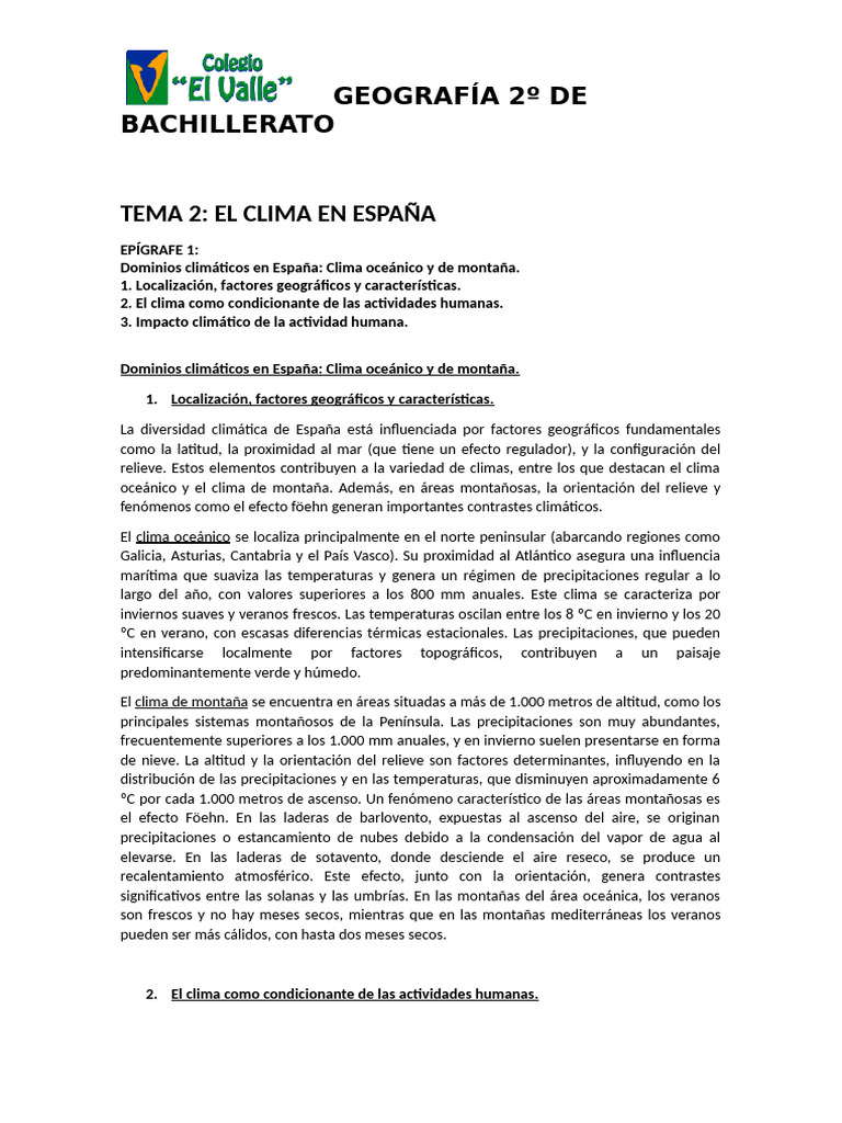 2 TEMA 2 El Clima en España PAU | PDF | Clima | Deforestación