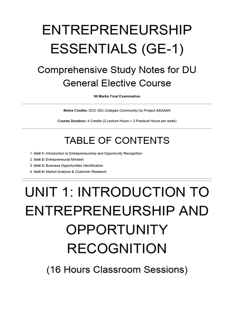 Entrepreneurship Essentials Notes | PDF | Entrepreneurship | Mindset