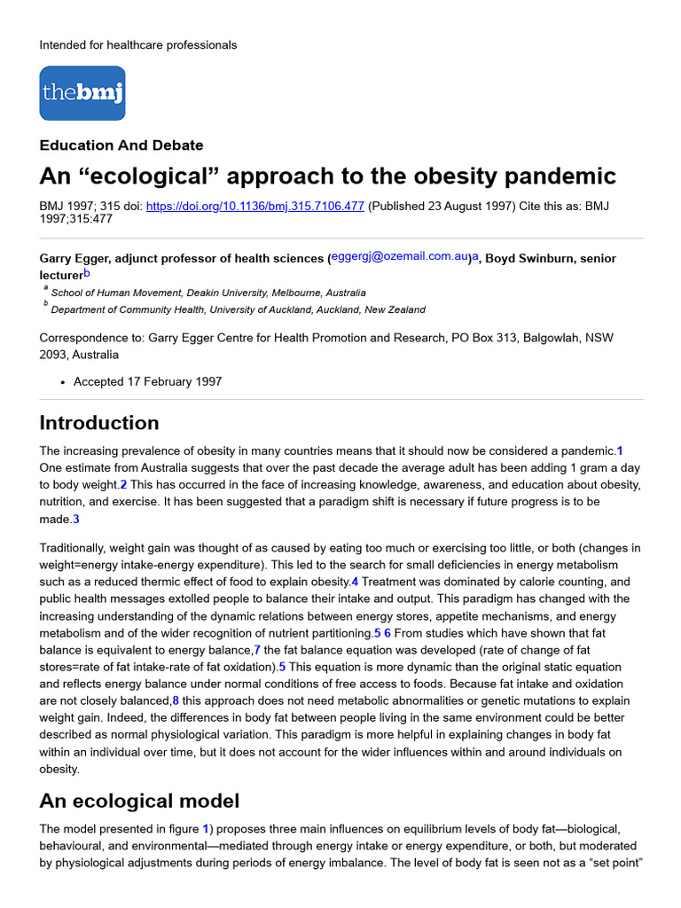 An "Ecological" Approach To The Obesity Pandemic - The BMJ | PDF ...