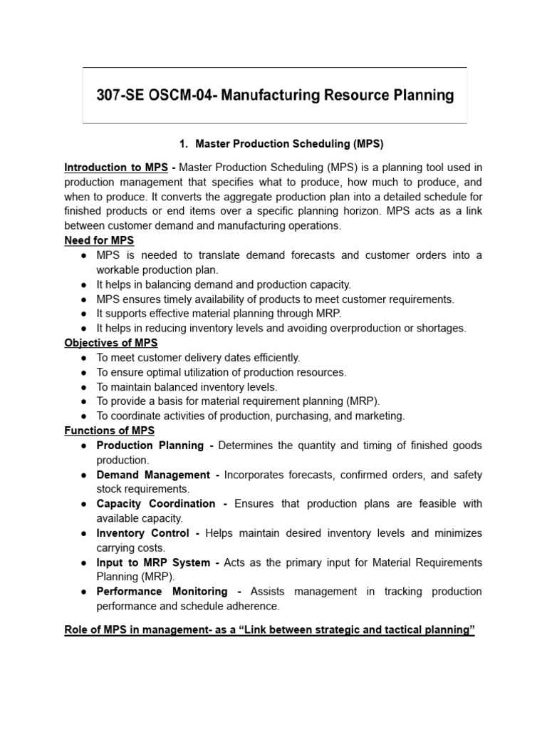 Master Production Scheduling Overview | PDF | Inventory | Production ...