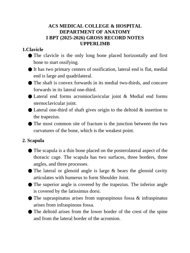 UL&THORAX-notes | PDF | Coronary Circulation | Hand