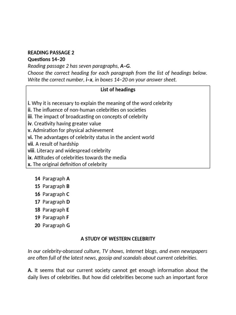 Reading Passage 2 a Study of Western Celebrity | PDF | Celebrity
