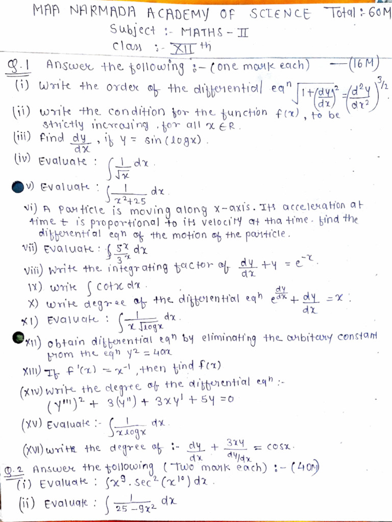 Differential Equations and Calculus Problems | PDF