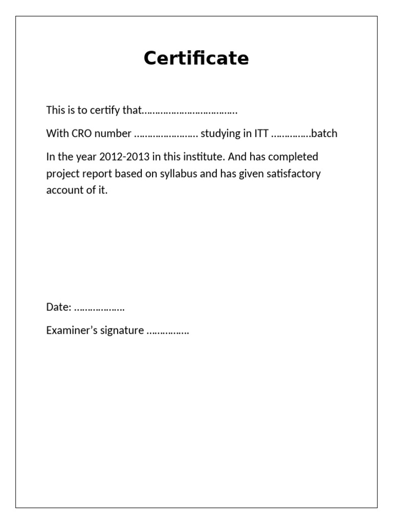 ITT Project Completion Certificate 2013 | PDF