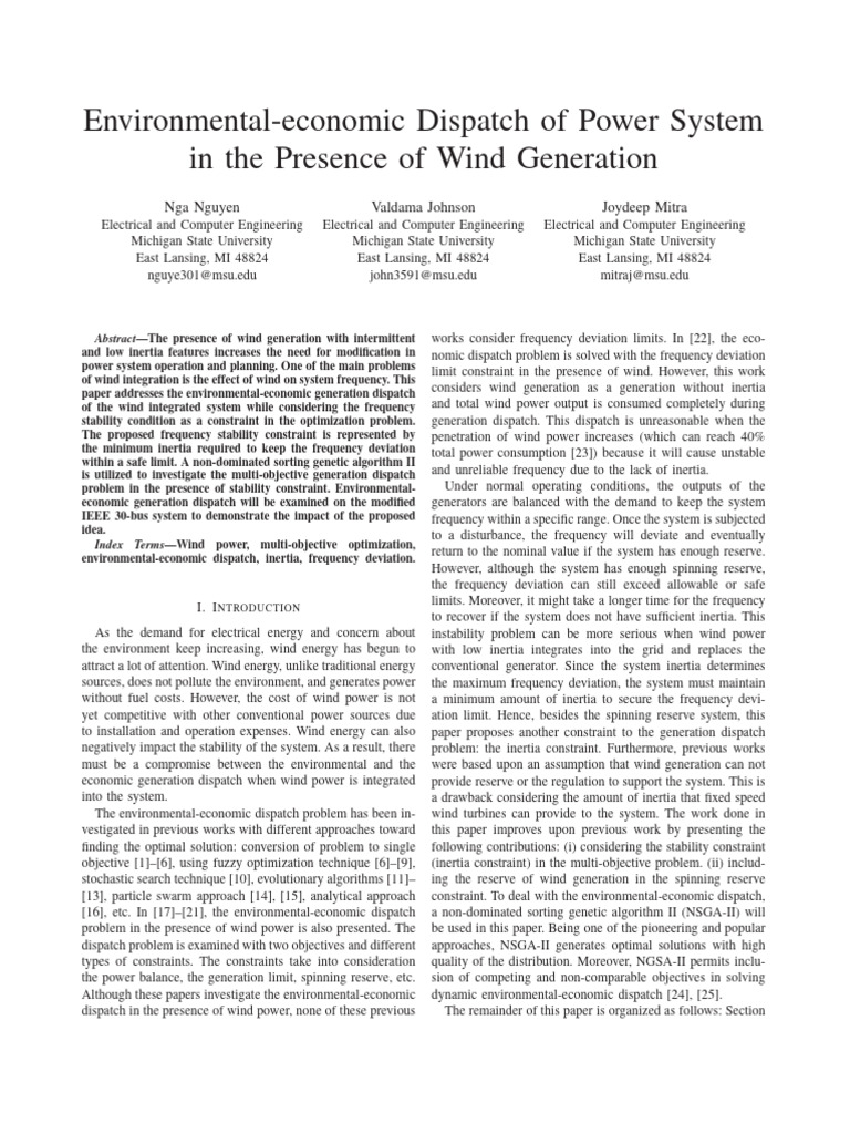 Environmental-Economic Dispatch of Power System in The Presence of Wind ...