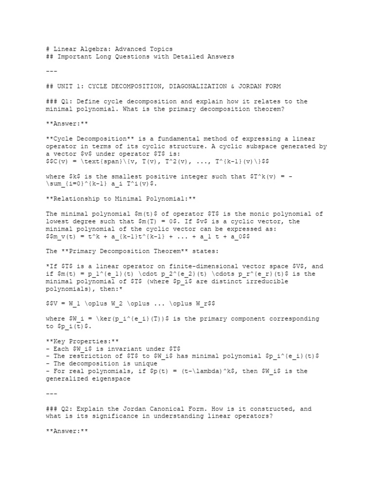Linear Algebra Questions Answers (1) | PDF | Eigenvalues And ...