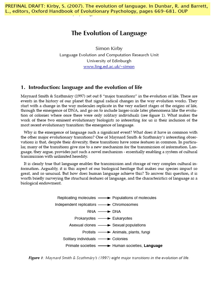 Language Evolution: A Biological Perspective | PDF | Evolution | Syntax