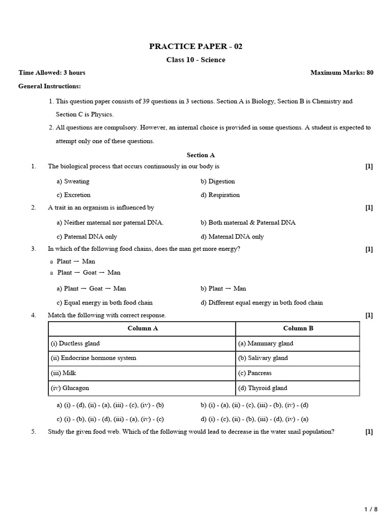 Class 10 Science Practice Paper 02 | PDF | Redox | Electric Current