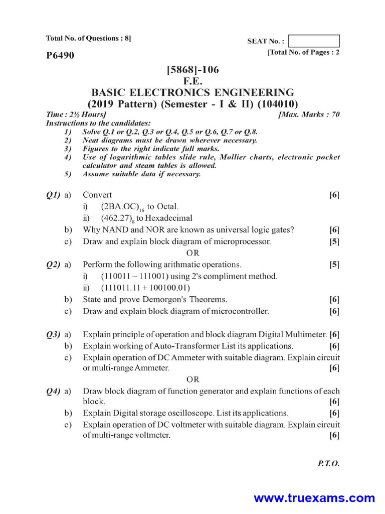Basic Electronics Engineering 2019 A22_(Truexams.com) | PDF
