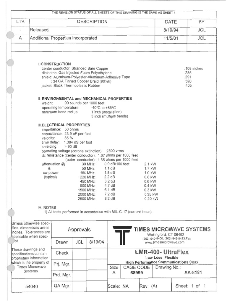 LMR 400 UltraFlex Datasheet | PDF