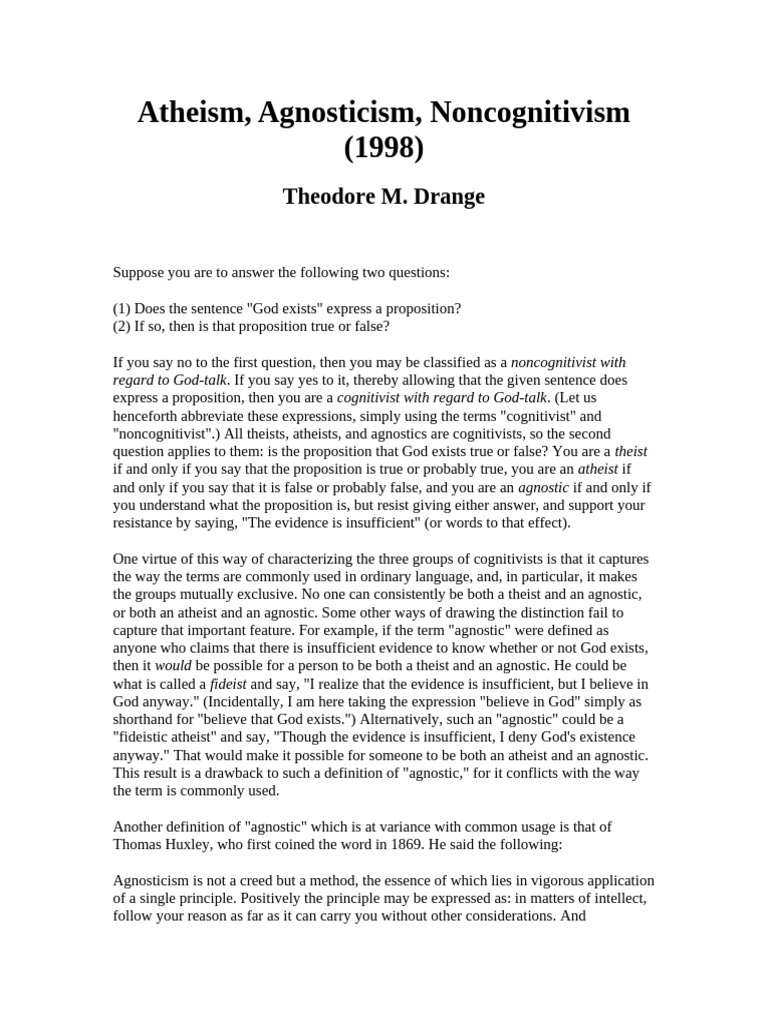Atheism, Agnosticism, Noncognitivism (1998) -- Joseph O_ Gill ...