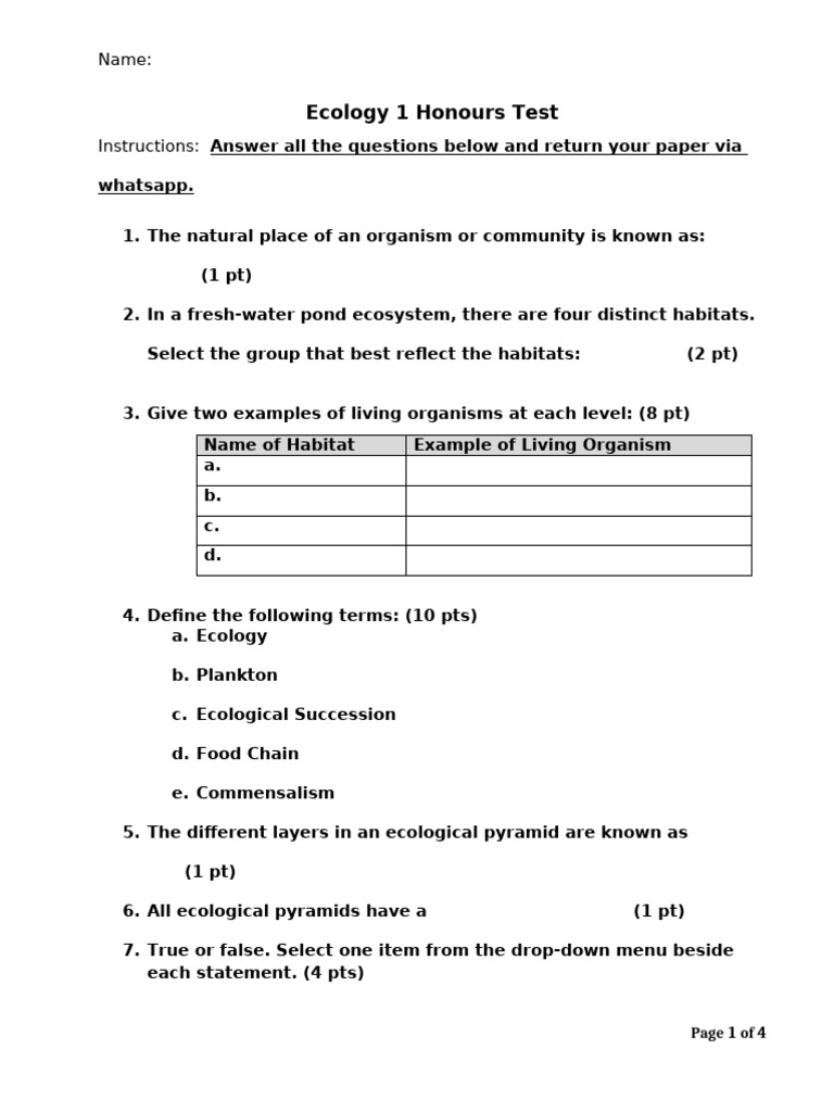 Ecology 1 Honours Test-1 | PDF | Air Pollution | Pollutant