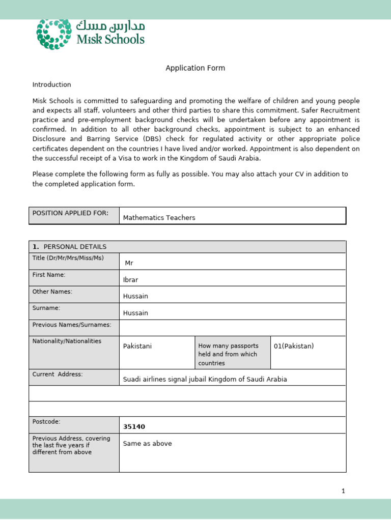 Misk Schools Application Form. | PDF