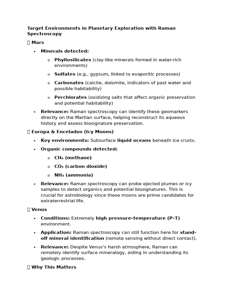 Target Environments in Planetary Exploration With Raman Spectroscopy ...