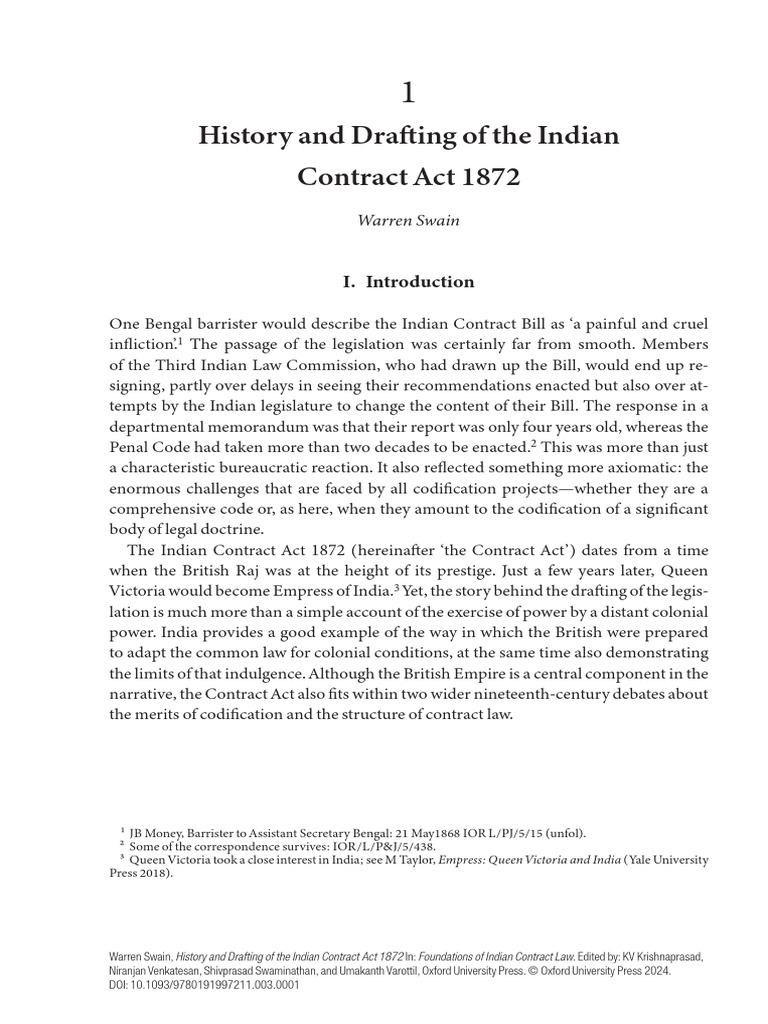 Warren Swain, History and Drafting of The Indian Contract Act 1872 ...