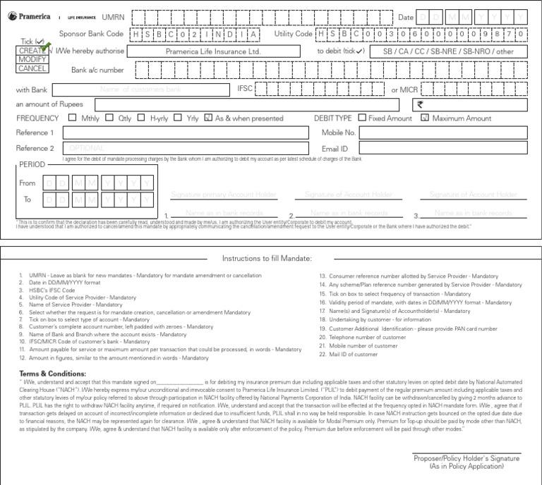 NACH Mandate Authorization Form | PDF | Debit Card | Banks