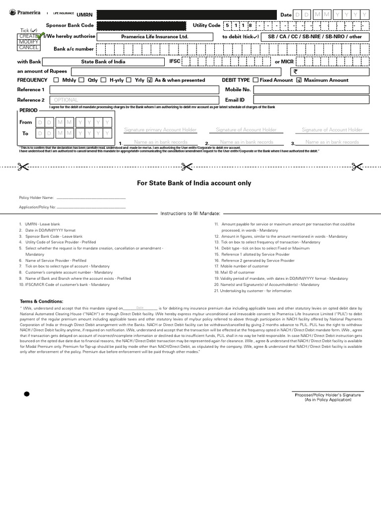 NACH Direct Debit Mandate Form | PDF | Debit Card | Banks