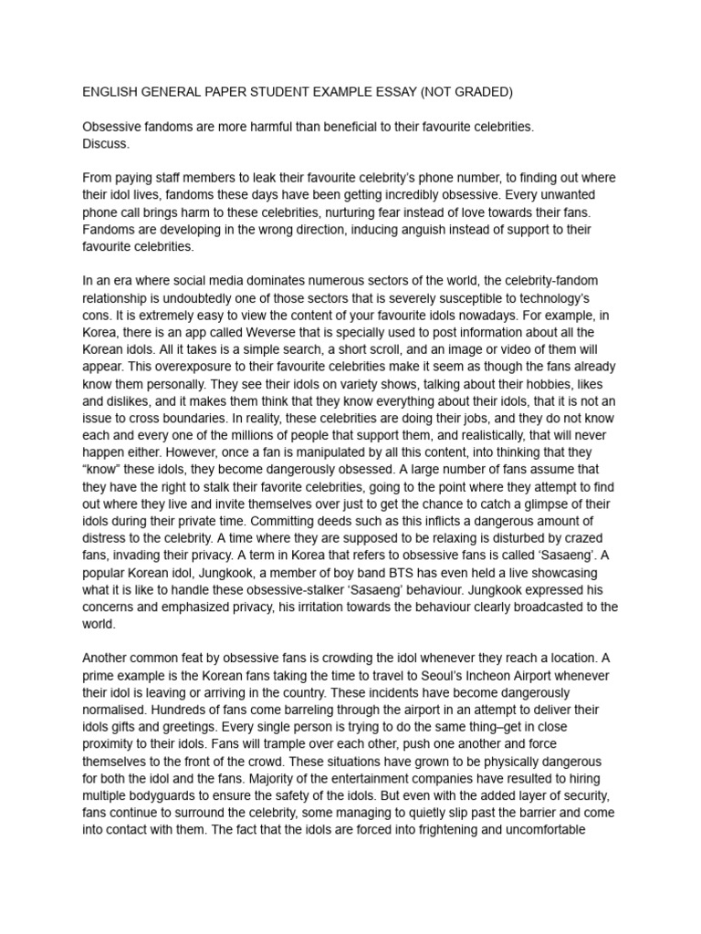 ENGLISH GENERAL PAPER STUDENT EXAMPLE ESSAY (NOT GRADED) | PDF