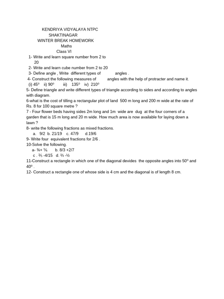 Class Vi Autumn Break Homework | PDF