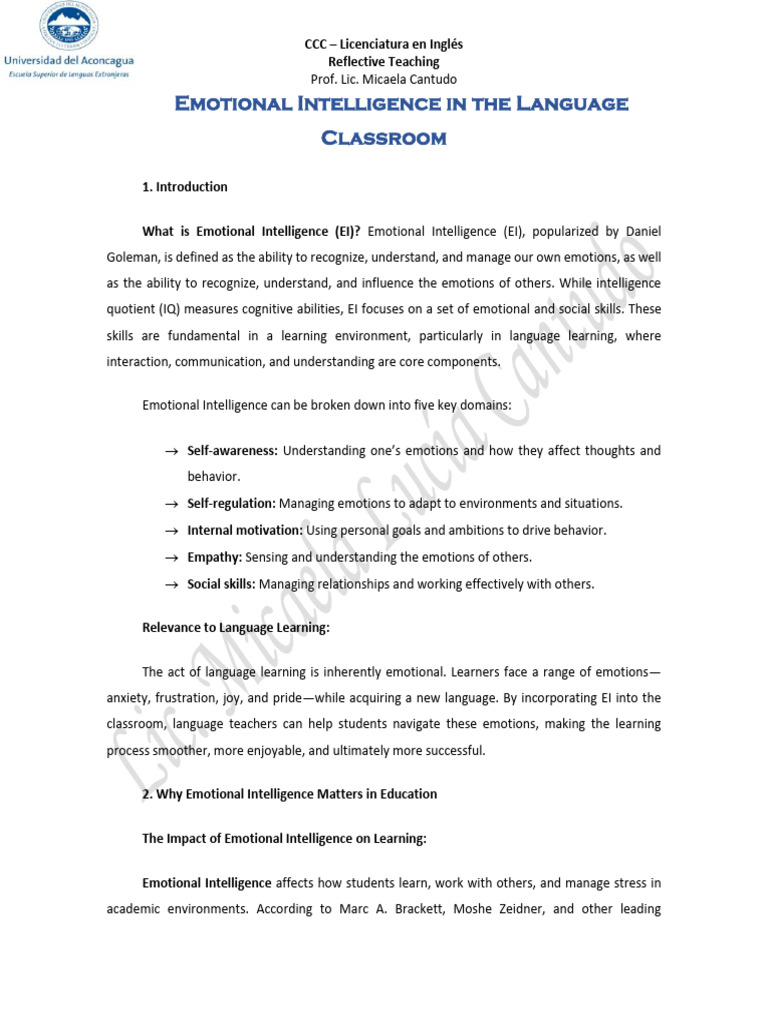 Emotional Intelligence in The Language Classroom | PDF | Emotional ...